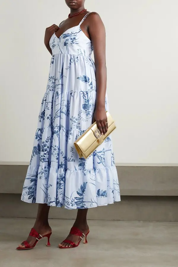 Erdem Layered Floral Maxi Dress With V-neck And Lacing Straps
