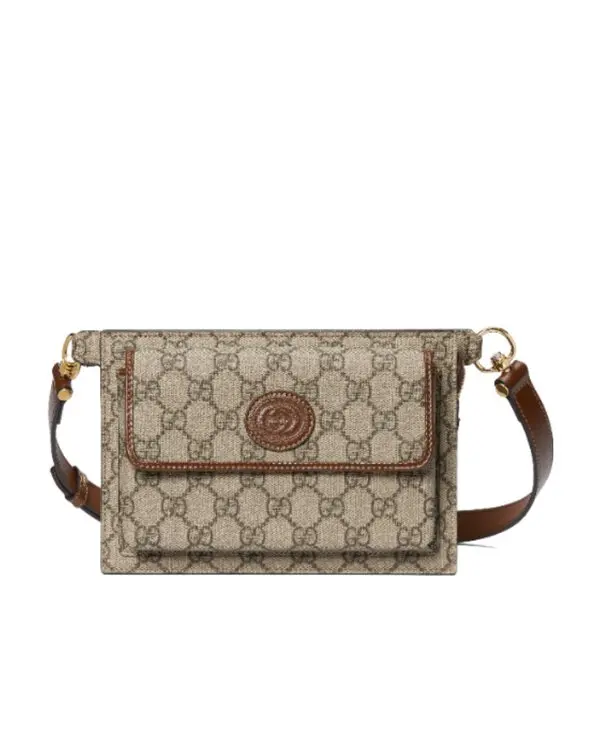 Gucci Logo Patch Gg Supreme Messenger Bag - Nude