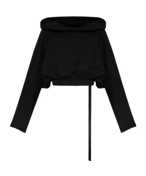 Rick Owens Drawstring Hooded Cropped Top - Black