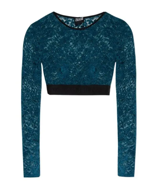 Versace Long-sleeved Floral Lace Cropped Top