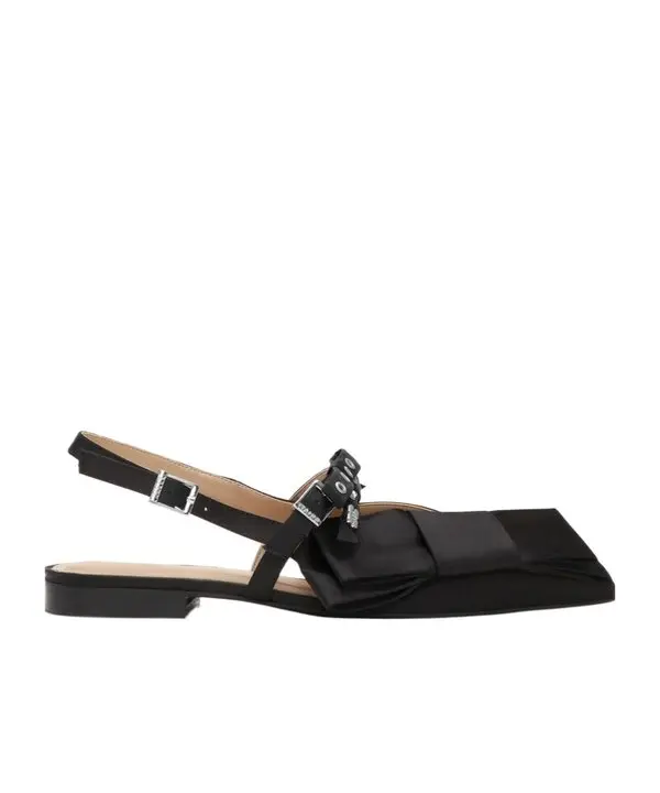 GANNI Slingback Flat With Oversized Bow - Black