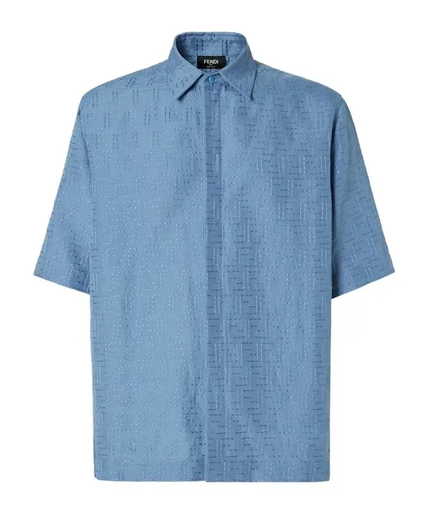 Fendi Ff Jacquard Short Sleeved Shirt - Light Blue