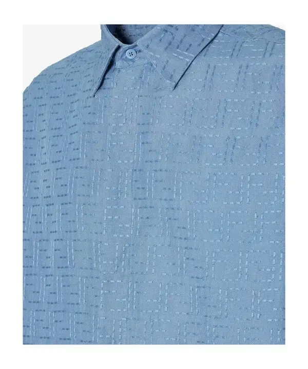 Fendi Ff Jacquard Short Sleeved Shirt - Light Blue