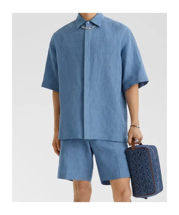 Fendi Ff Jacquard Short Sleeved Shirt - Light Blue