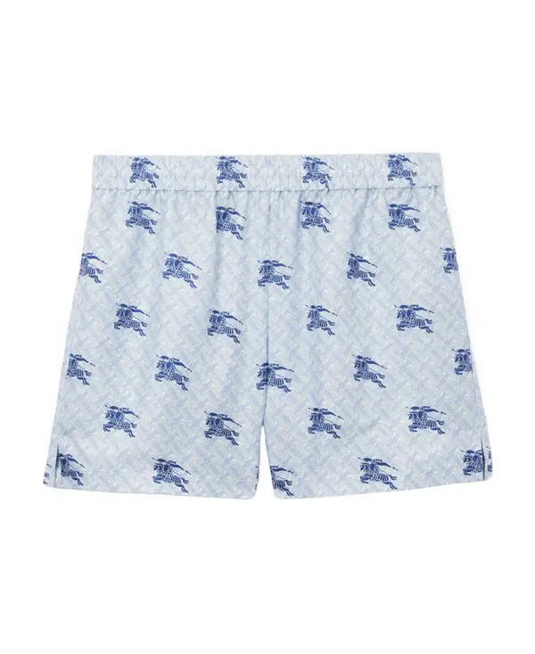 Burberry Silk Twill Knee-length Shorts With Monogram And Equestrian Knight Print - White