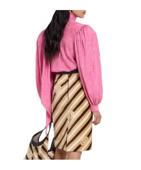 Gucci Ribbon Twill Shirt With Puff Sleeves