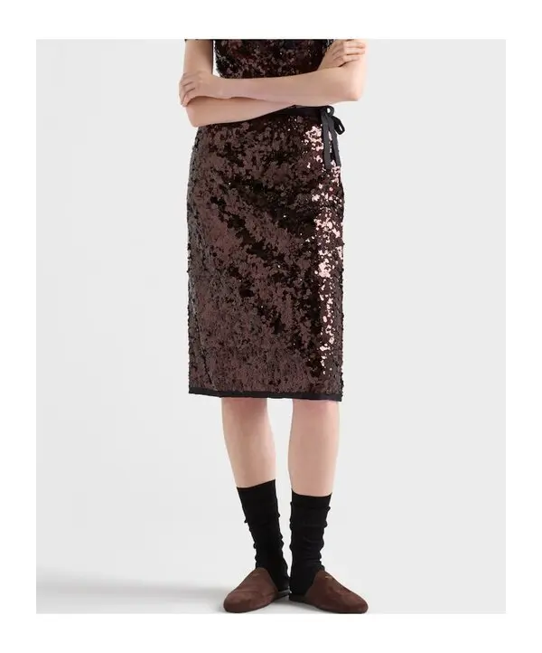 Prada Sequin-embellished Midi Skirt - Black