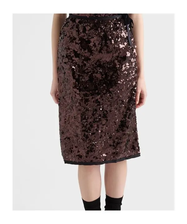 Prada Sequin-embellished Midi Skirt - Black