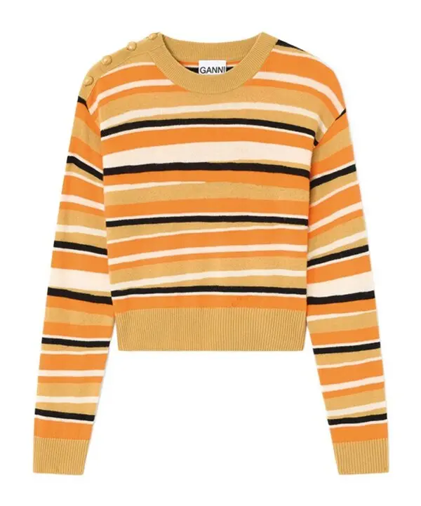 GANNI Striped Cashmere Jumper With Button Detail