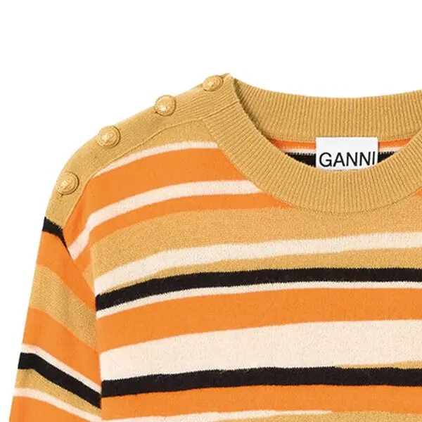 GANNI Striped Cashmere Jumper With Button Detail