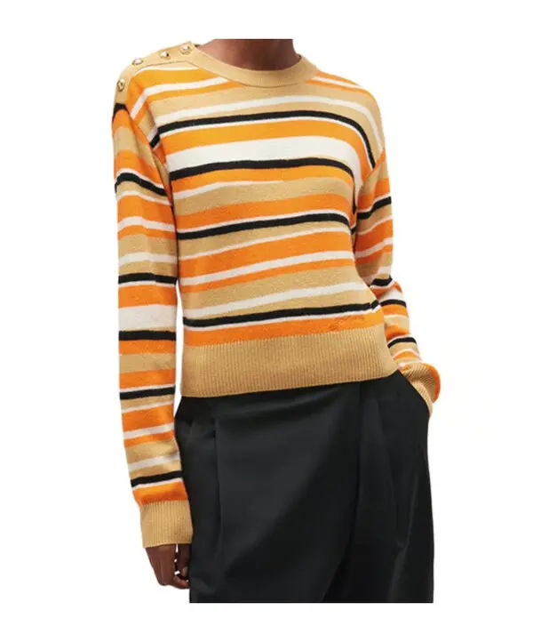 GANNI Striped Cashmere Jumper With Button Detail