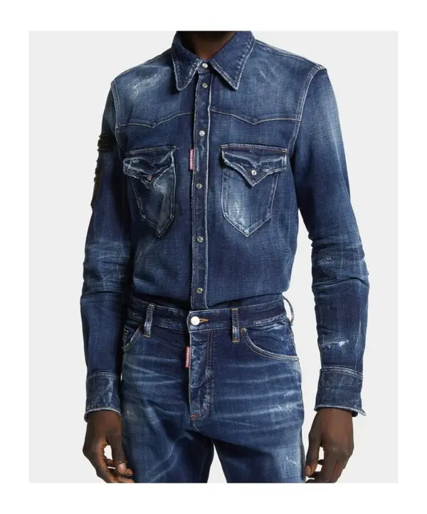 Dsquared2 X Ducati Denim Fashion Distressed Western Shirt