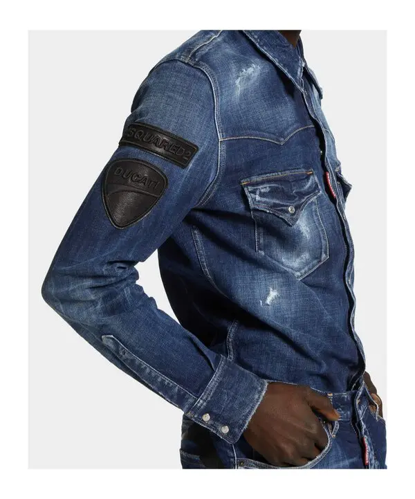 Dsquared2 X Ducati Denim Fashion Distressed Western Shirt