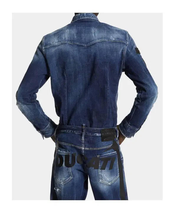 Dsquared2 X Ducati Denim Fashion Distressed Western Shirt