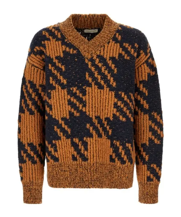 Dries Van Noten Houndstooth Knit V-neck Jumper