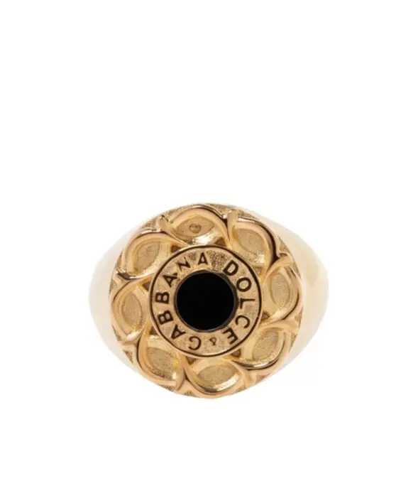Dolce & Gabbana Gold Tone Logo Signet Ring - Golden