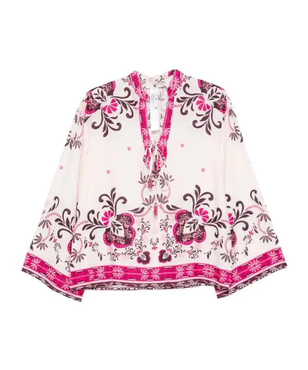 TWINSET Floral Print V-neck Blouse With Tassel Details - White