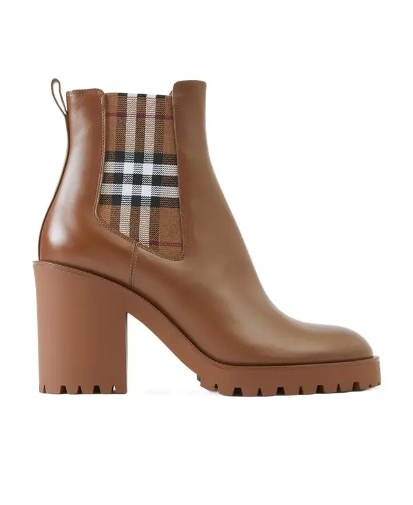 Burberry Checked Panel Ankle Boots - Brown