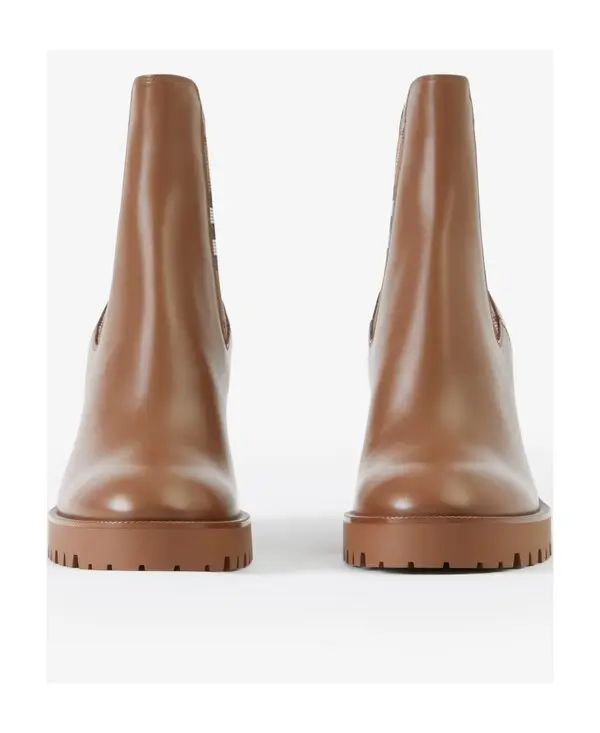 Burberry Checked Panel Ankle Boots - Brown