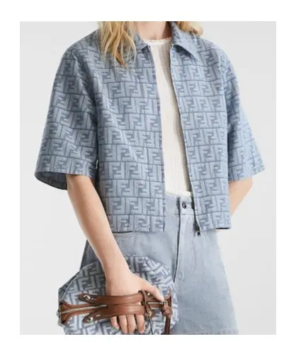 Fendi Ff Chambray Zipped Cropped Jacket