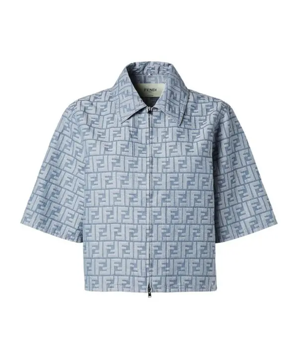 Fendi Ff Chambray Zipped Cropped Jacket - Blue