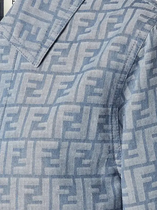 Fendi Ff Chambray Zipped Cropped Jacket - Blue