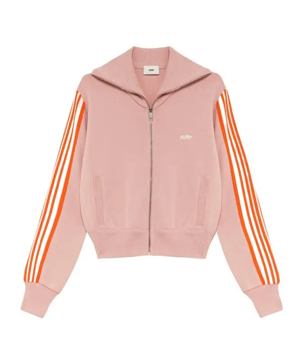 AUTRY Knitted Tennis Zip Jacket With Striped Sleeves - Pink