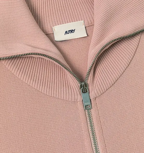 AUTRY Knitted Tennis Zip Jacket With Striped Sleeves - Pink