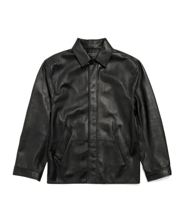 Balenciaga Leather Collared Button-up Jacket