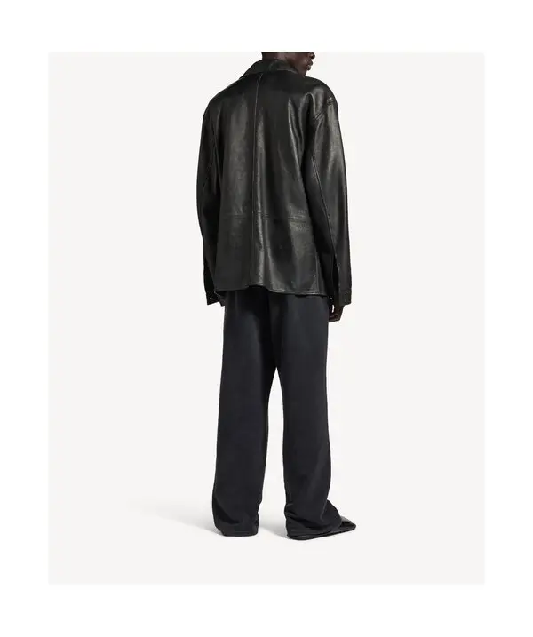 Balenciaga Leather Collared Button-up Jacket