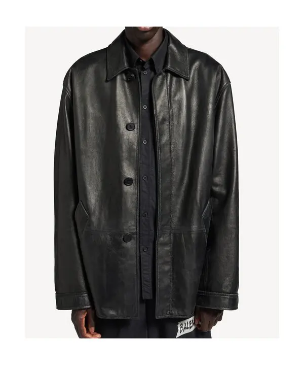 Balenciaga Leather Collared Button-up Jacket