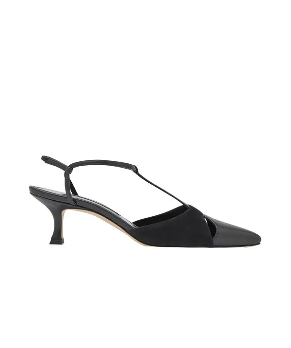 Manolo Blahnik Leather And Suede Pointed Toe Slingbacks