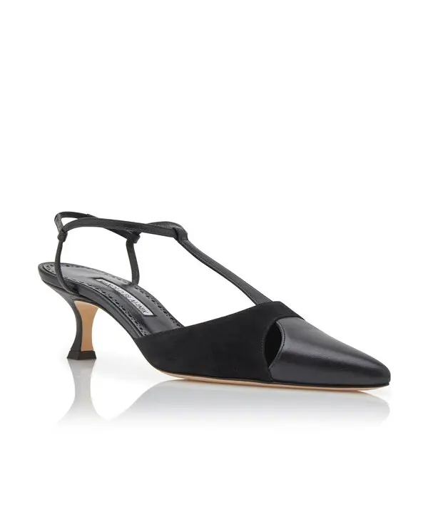 Manolo Blahnik Leather And Suede Pointed Toe Slingbacks