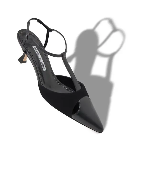 Manolo Blahnik Leather And Suede Pointed Toe Slingbacks