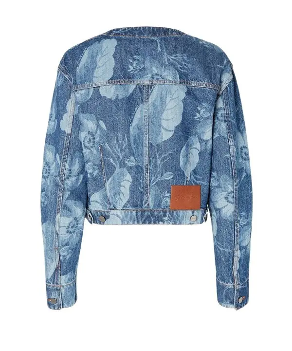 Fendi Floral Printed Cropped Crewneck Denim Jacket