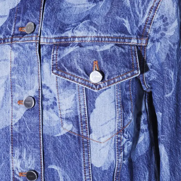 Fendi Floral Printed Cropped Crewneck Denim Jacket