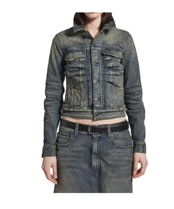 Balenciaga Ruched Distressed Denim Jacket