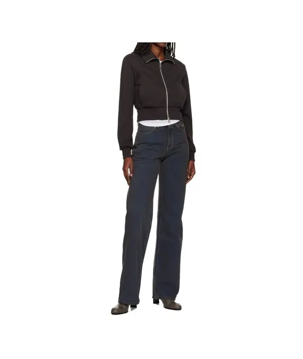 Our Legacy Ribbed Knit Zip-up Cardigan With Pinstripes