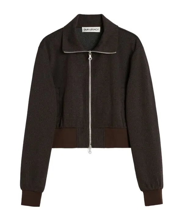 Our Legacy Ribbed Knit Zip-up Cardigan With Pinstripes - No