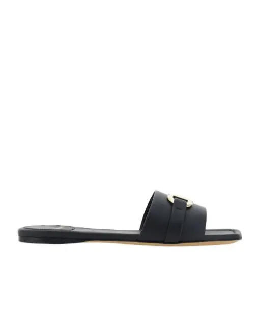 FERRAGAMO Metal Finish Flat Sandals - Black