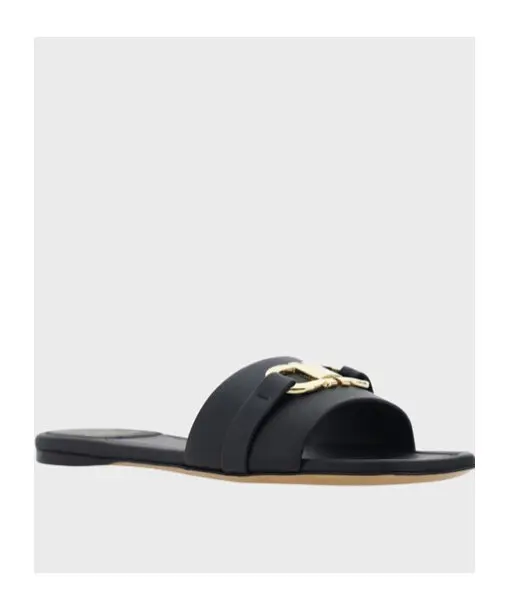 FERRAGAMO Metal Finish Flat Sandals - Black