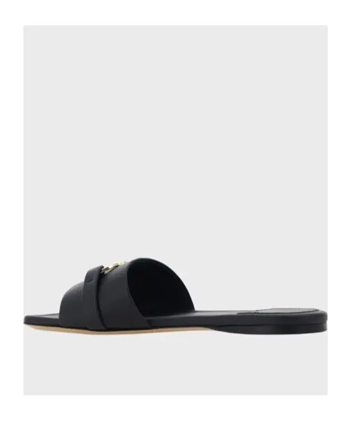 FERRAGAMO Metal Finish Flat Sandals - Black