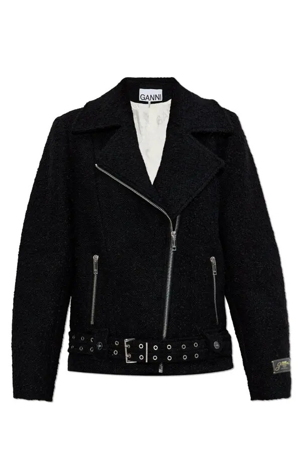 GANNI Long-sleeved Biker Jacket With Logo Detail