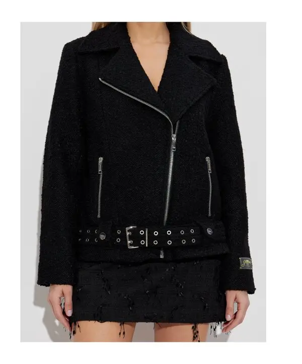 GANNI Long-sleeved Biker Jacket With Logo Detail