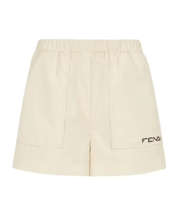 Fendi Logo Print Elasticated Waist Shorts - White