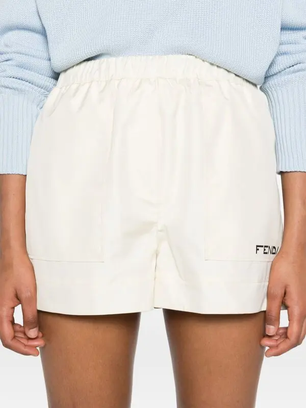 Fendi Logo Print Elasticated Waist Shorts - White