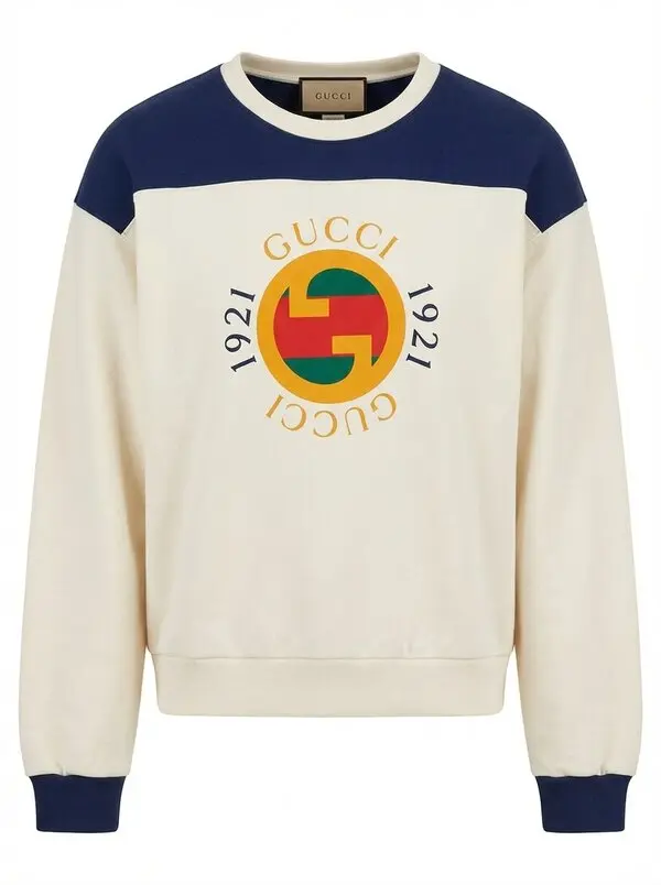 Gucci Printed Jersey Sweatshirt - Ivory And Blue