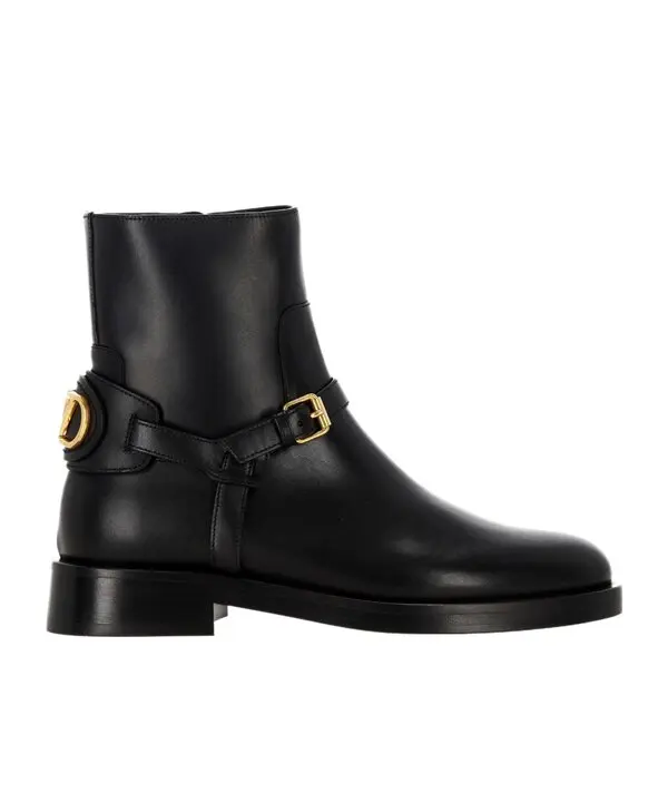 Valentino Garavani Leather Ankle Boots With Buckle Detailing