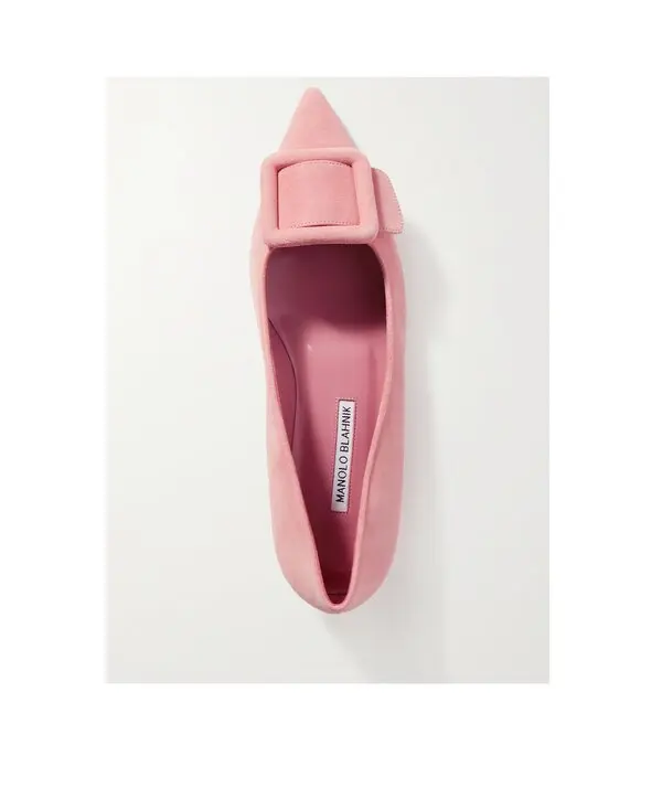 Manolo Blahnik Pointed Toe Buckled Flats - Pink