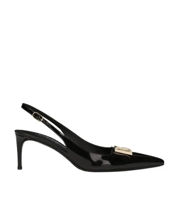 Dolce & Gabbana Logo Plaque Slingback Pumps - Black